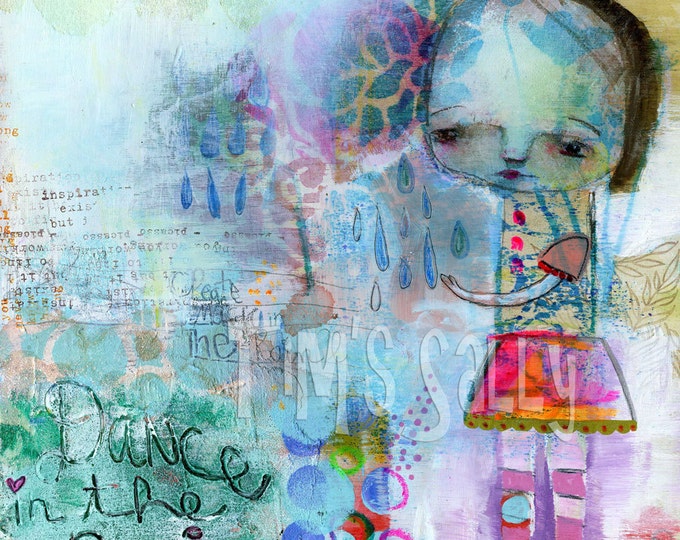 Primitive Whimsical DANCE in the RAIN Mixed Media Art - Etsy