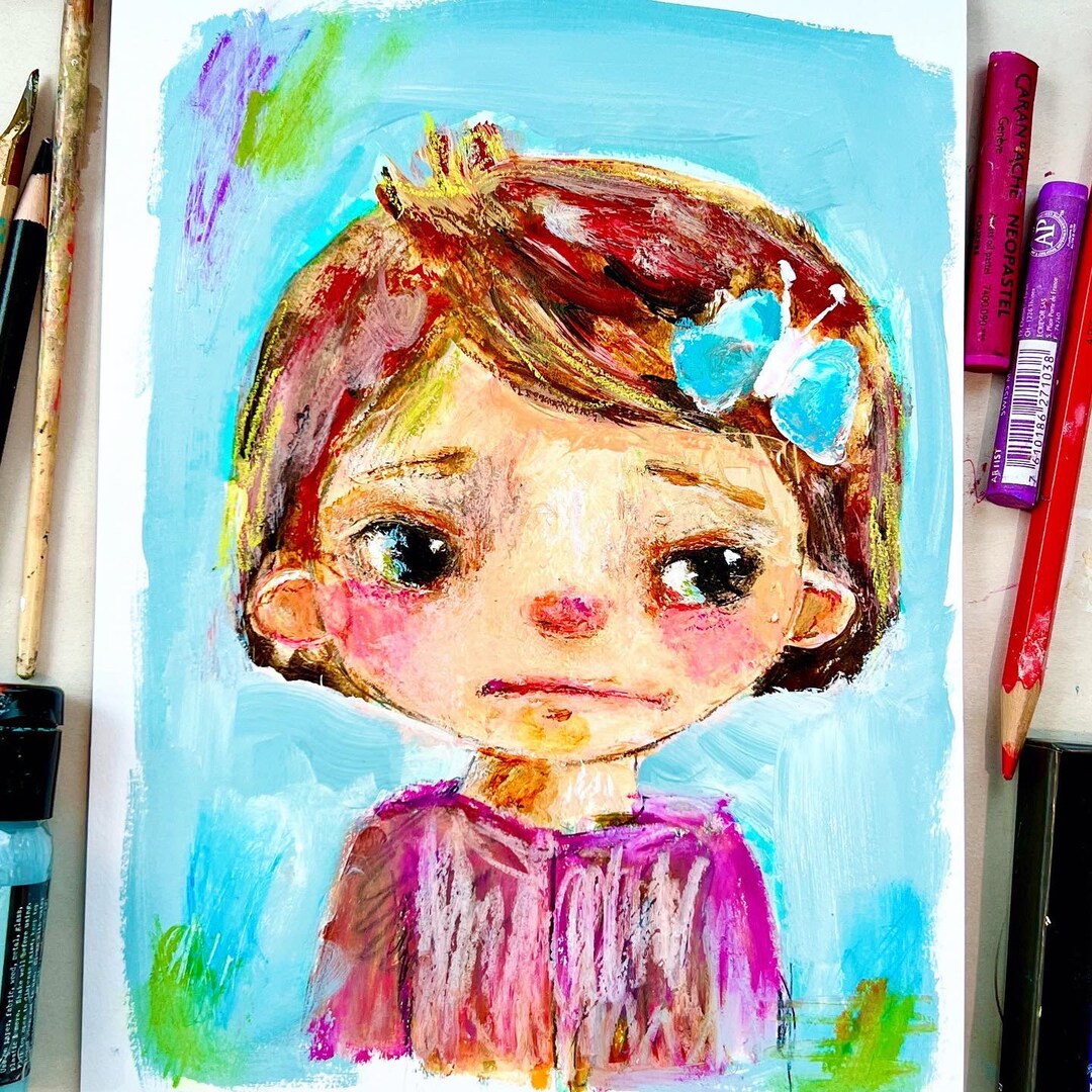 Grumpy Girl Original 7x10 on Watercolor Paper - Etsy