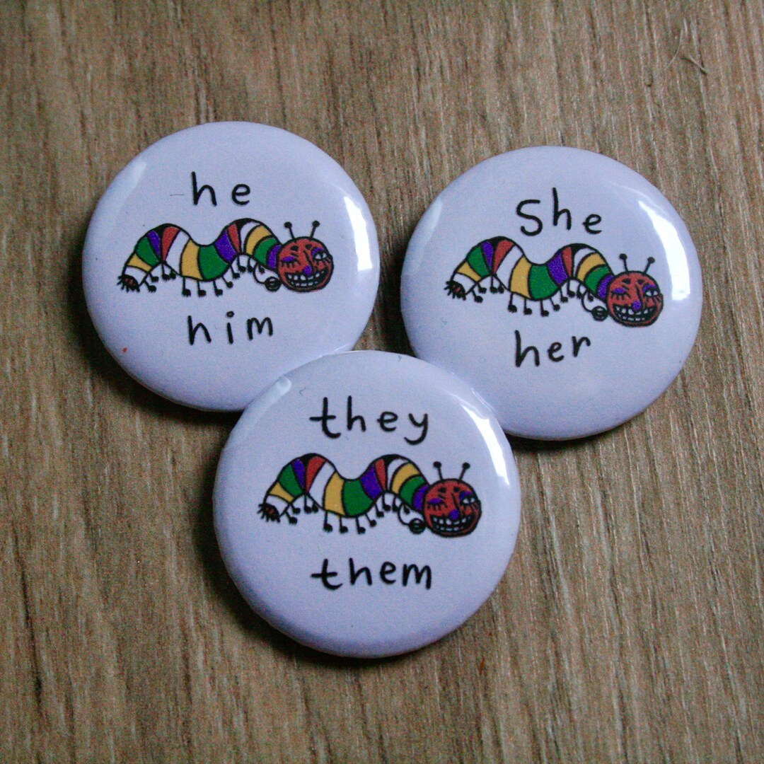 Caterpillar Pronoun Badges/ Handmade/ 3.2cm X 3.2cm/ LGBTQ/ Unique ...