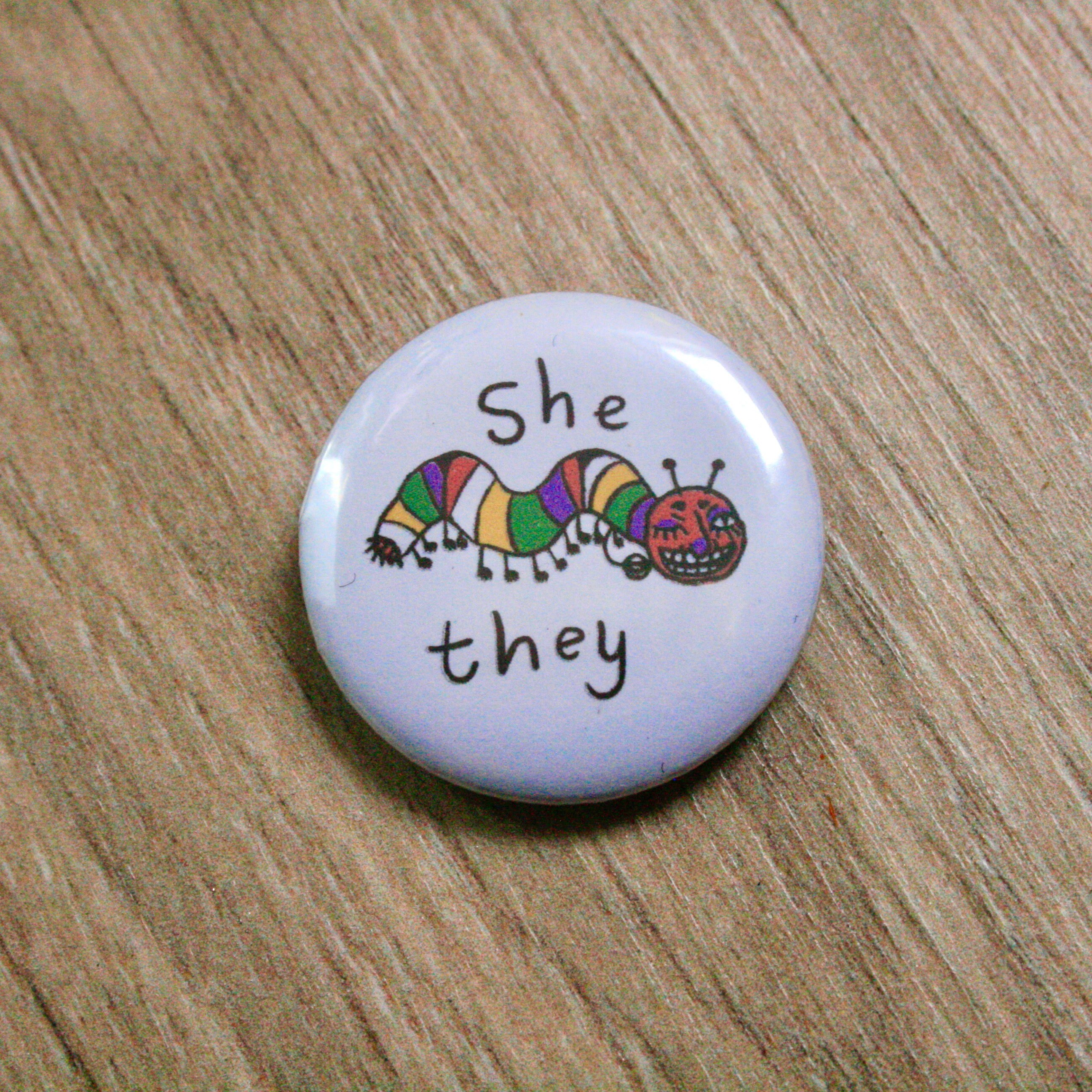 Caterpillar Pronoun Badges/ Handmade/ 3.2cm X 3.2cm/ LGBTQ/ Unique ...