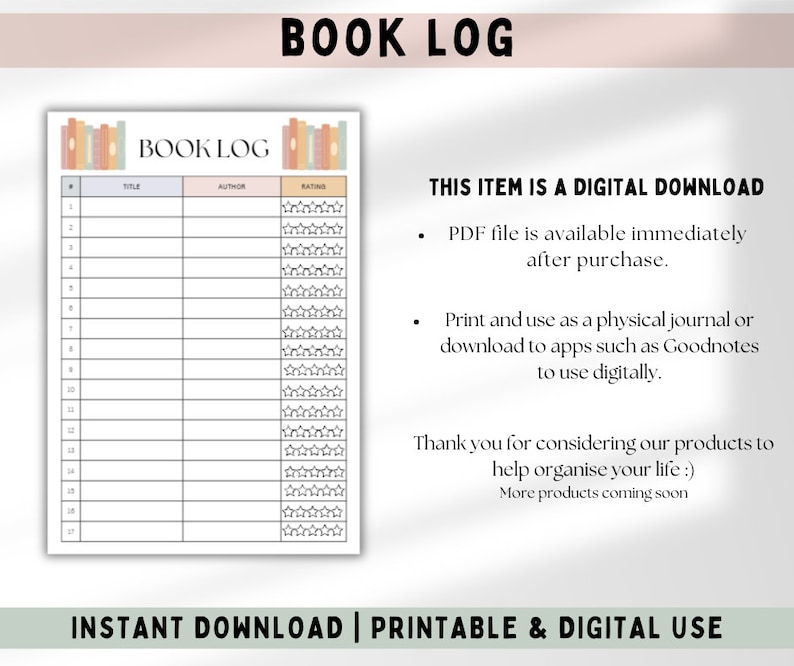 Book Log, Book Tracker, Printable Tracker, Reading List, to Read ...