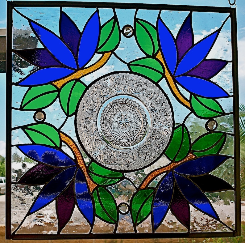 Vintage Plate Stained Glass Panel - Etsy