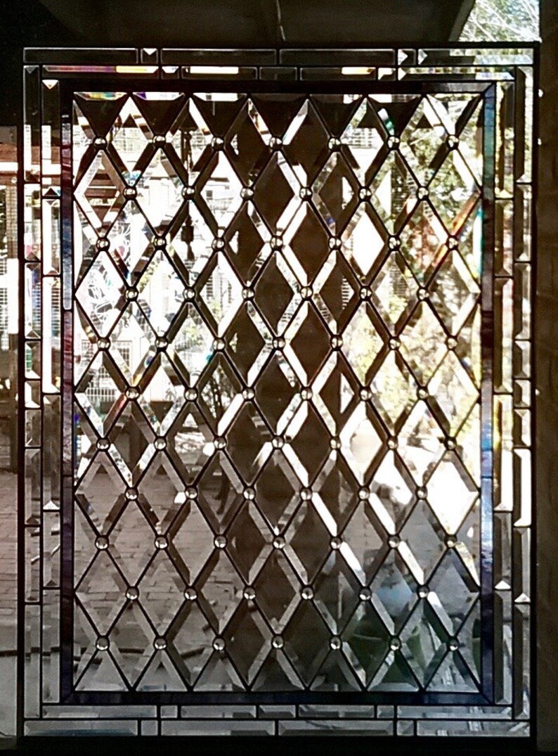 Diamond Grid Stained Glass Window Panel or Cabinet Door Insert | Etsy