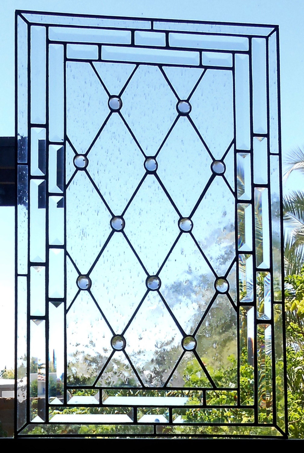 Diamond Grid Stained Glass Window Panel or Cabinet Door Insert - Etsy ...
