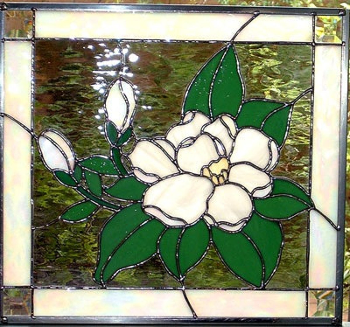 Magnolias Stained Glass Window Panel Choice of 3 Variations | Etsy