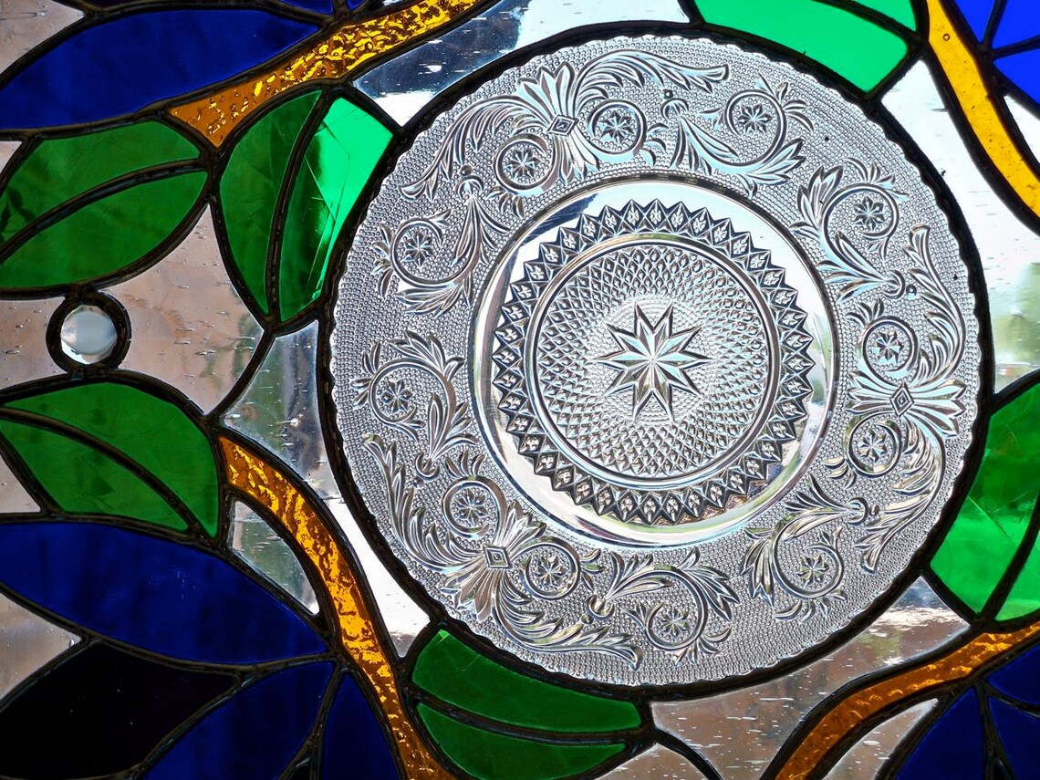 Vintage Plate Stained Glass Panel - Etsy