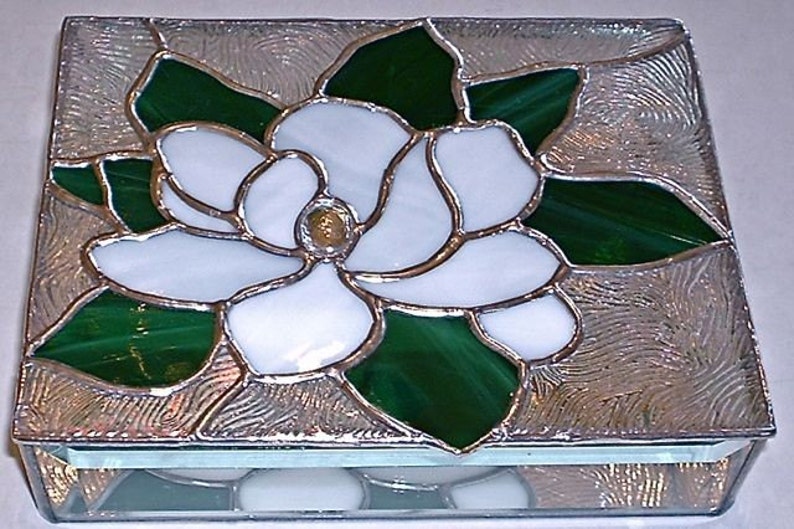 STAINED GLASS Jewelry BOX Magnolia - Etsy