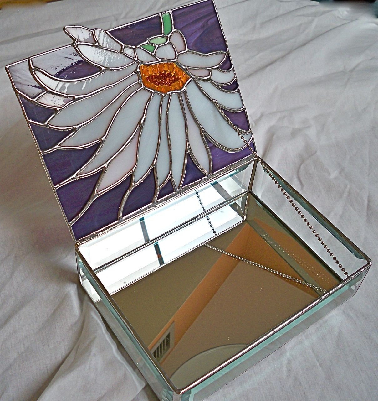 Stained Glass Jewelry Box WHITE DAISY - Etsy