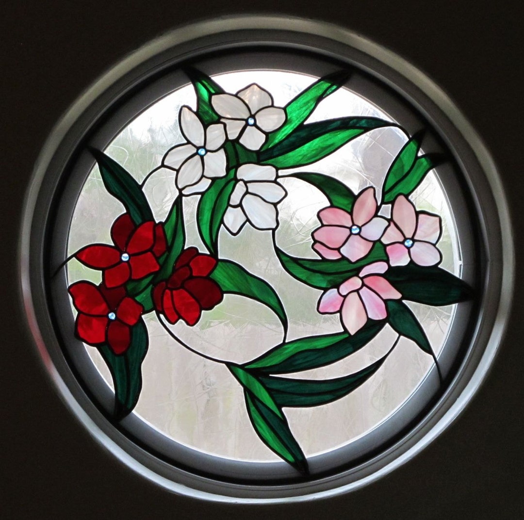Oleander Trio Stained Glass Window Panel - Etsy
