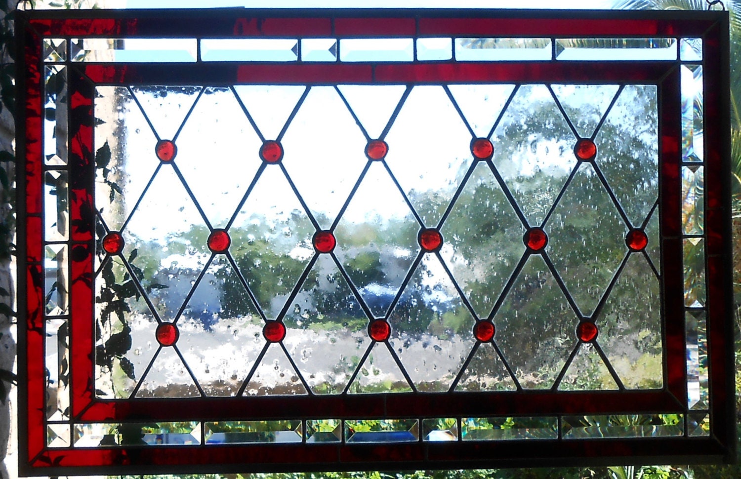 Diamond Grid Stained Glass Window Panel or Cabinet Door Insert - Etsy ...