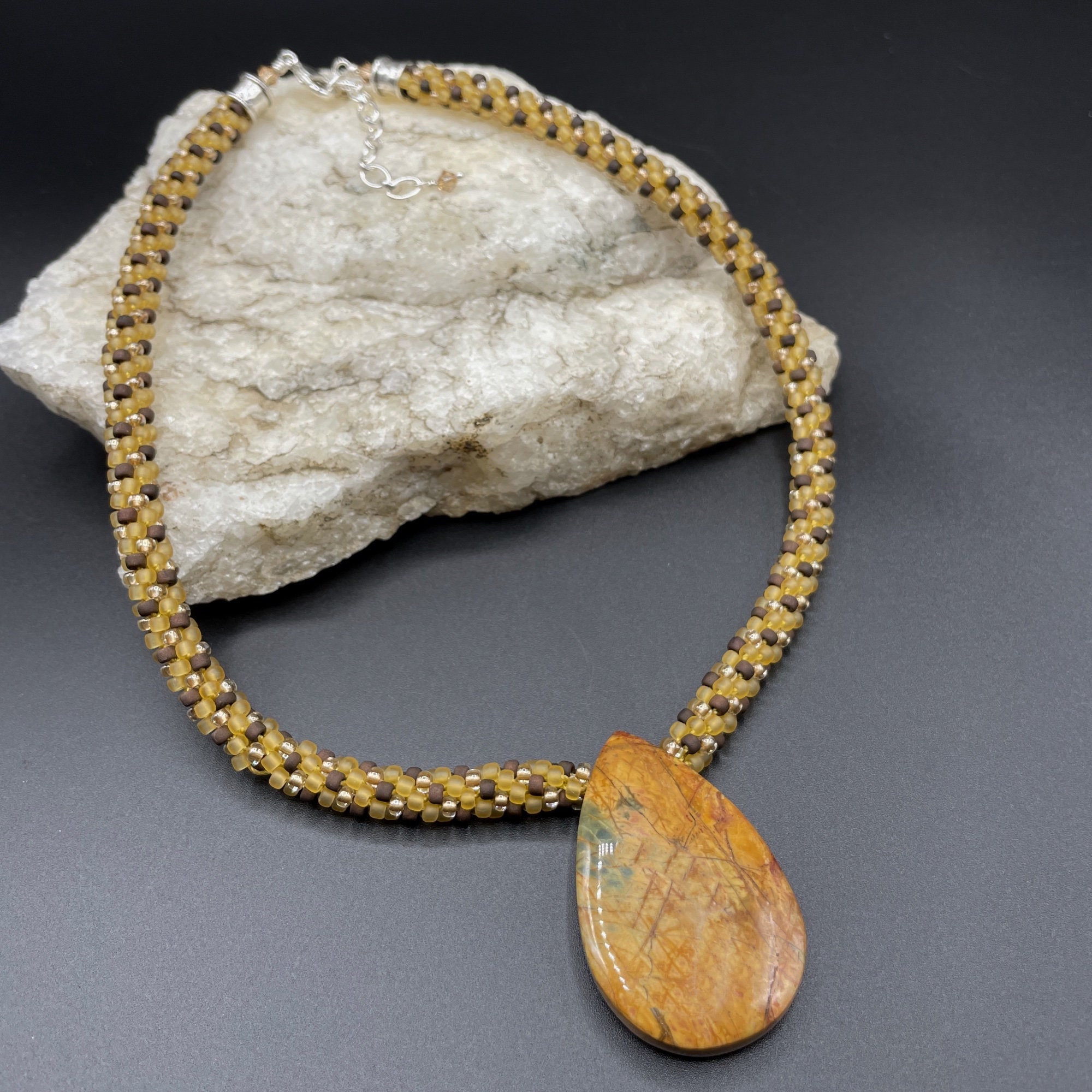 Butterscotch Gold & Brown W/ Red Creek Jasper Kumihimo Beaded - Etsy