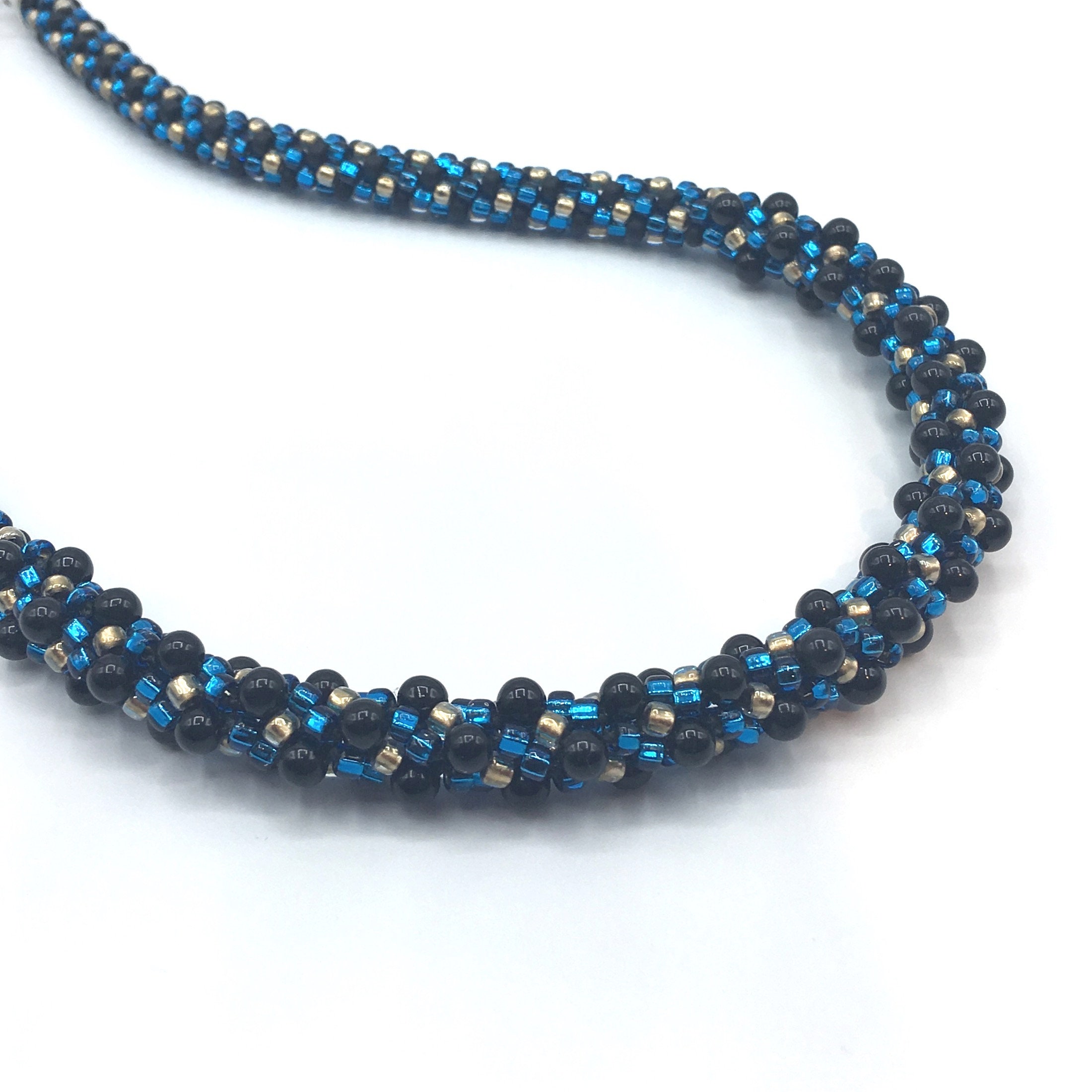 Black Gold & Capri Blue W/ Black Onyx Kumihimo Beaded - Etsy