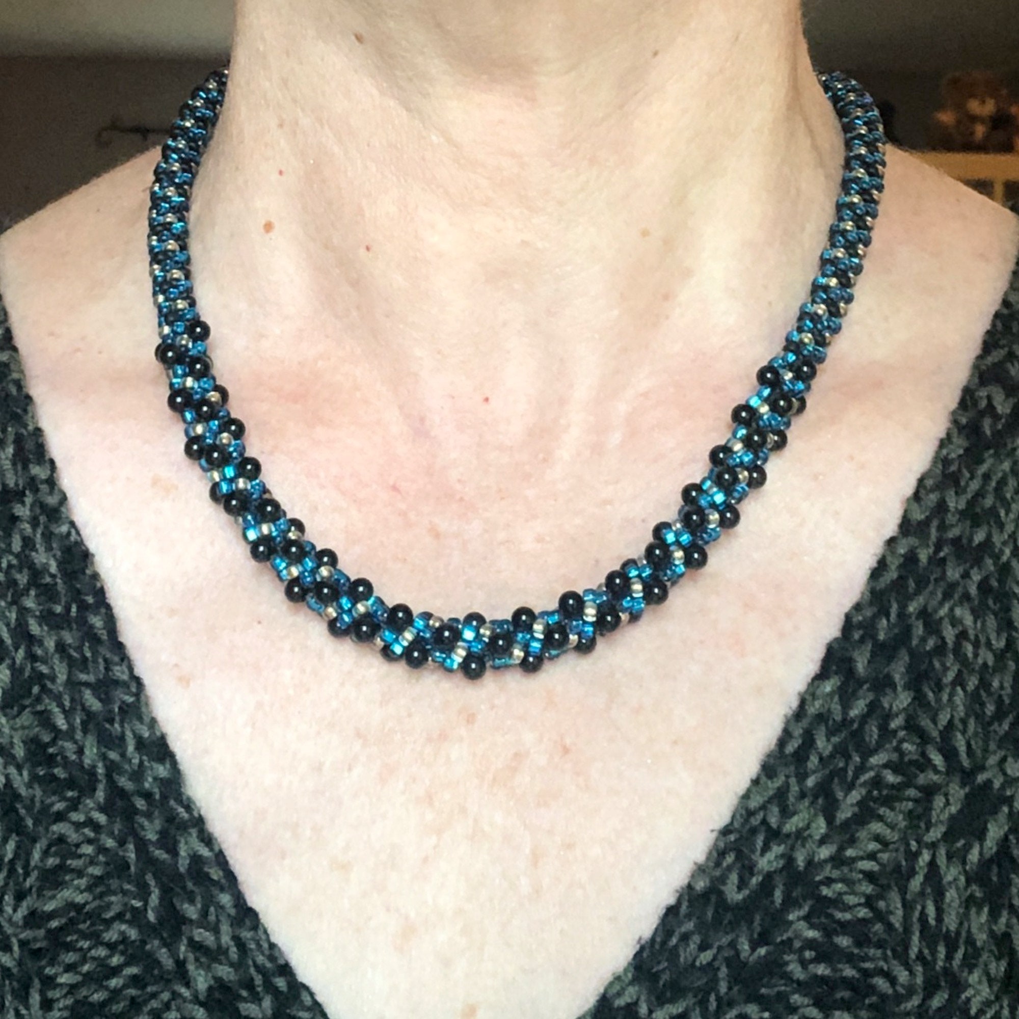 Black Gold & Capri Blue W/ Black Onyx Kumihimo Beaded - Etsy
