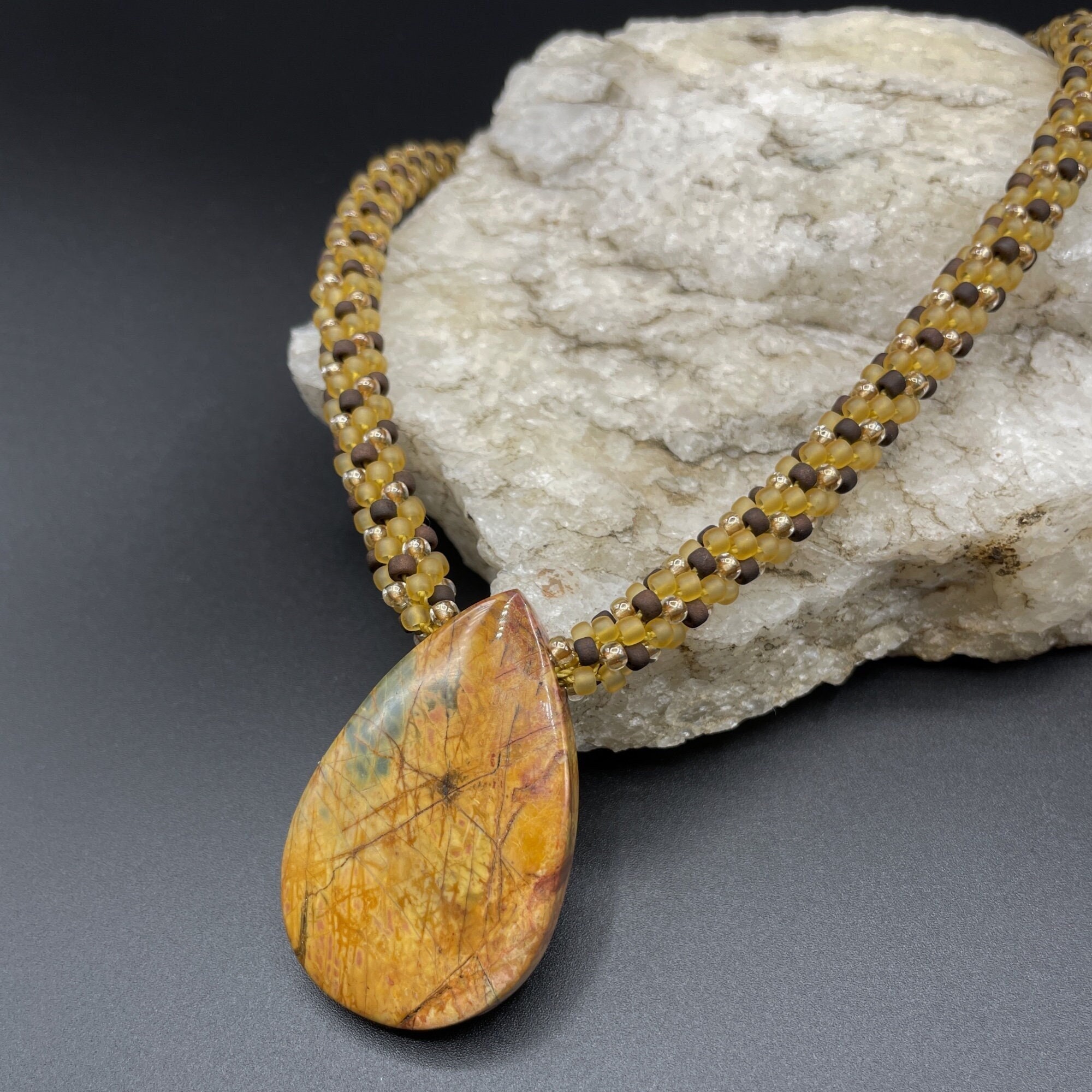 Butterscotch Gold & Brown W/ Red Creek Jasper Kumihimo Beaded - Etsy