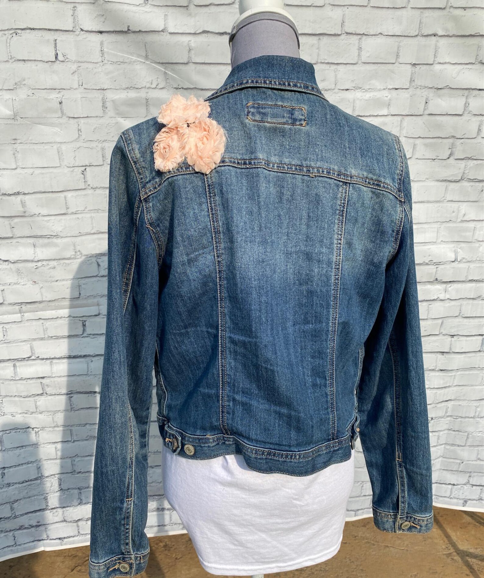Decorated Denim Jacket With Pink Flowers - Etsy