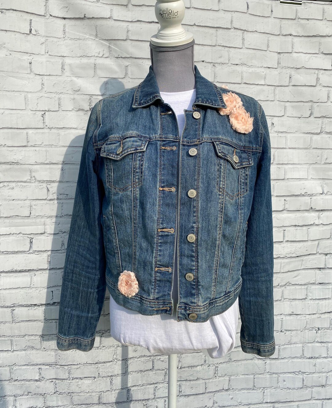 Decorated Denim Jacket With Pink Flowers - Etsy