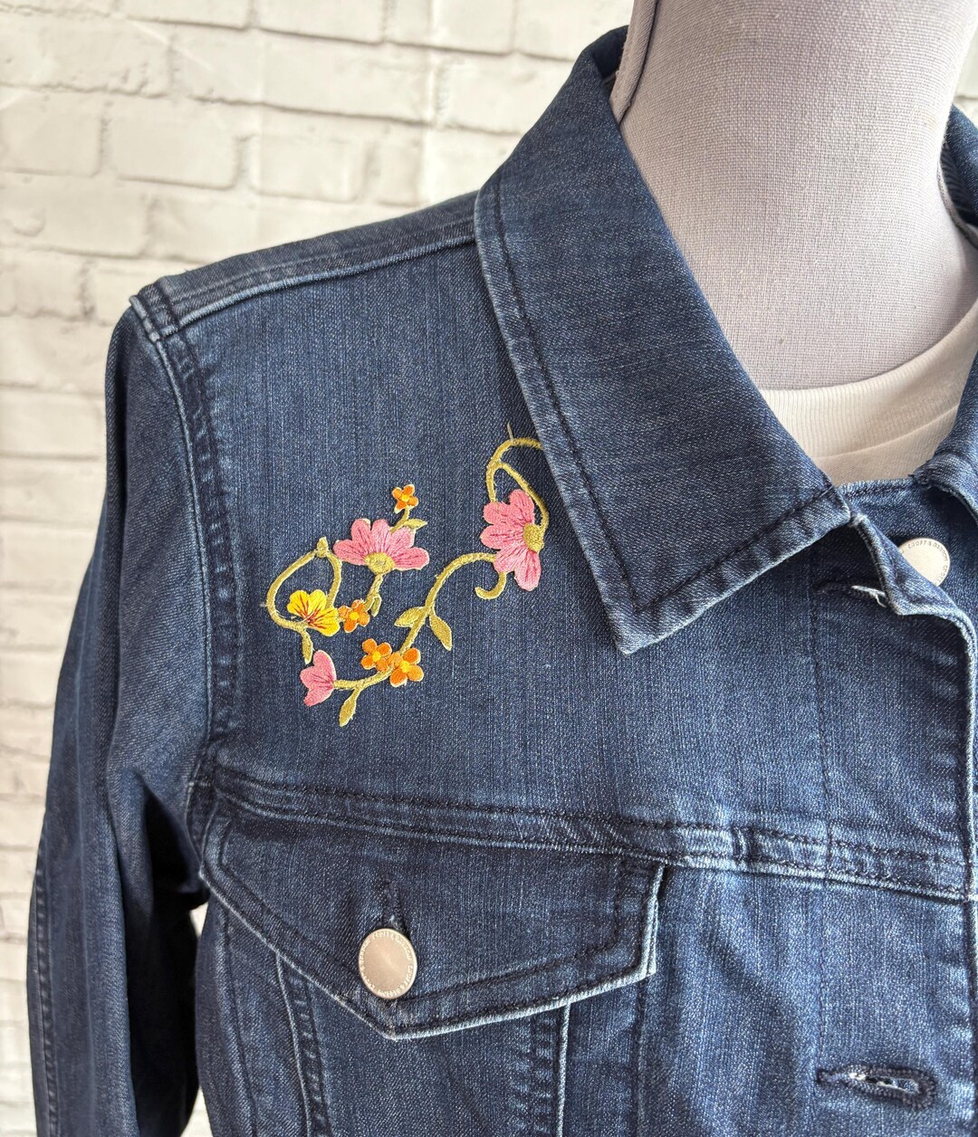 Decorated Denim Jean Jacket With Flower Appliques - Etsy