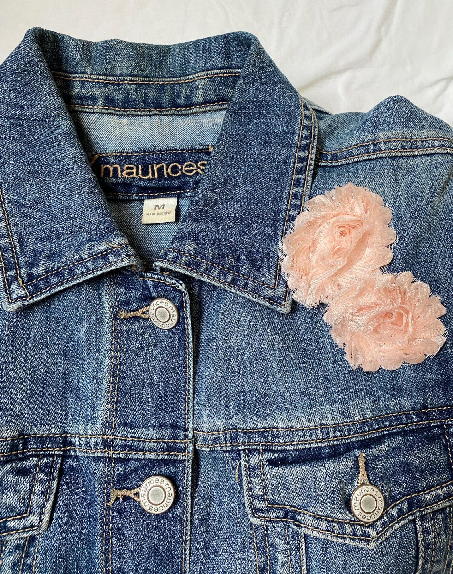 Decorated Denim Jacket With Pink Flowers - Etsy