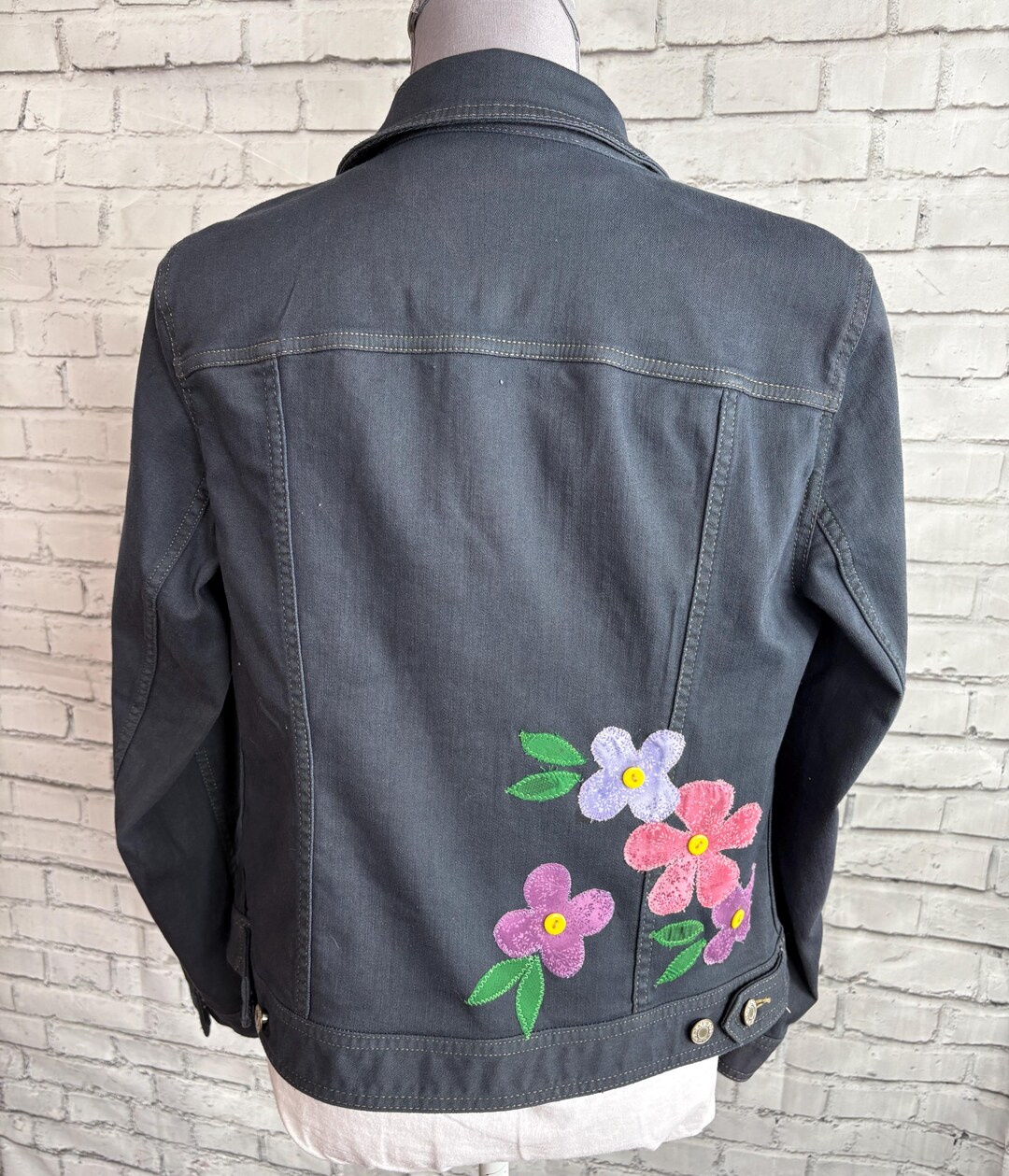 Decorated Denim Jean Jacket With Flower Design - Etsy