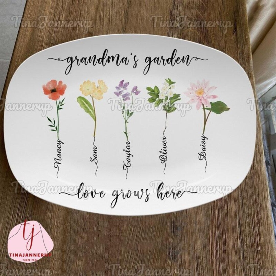 Custom Grandmas Garden Resin Plate, Birth Month Flower Grandma Garden ...