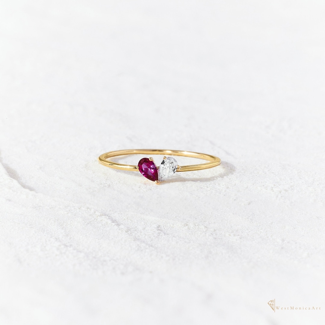 Personalized 14K Solid Gold Birthstone Ring, Custom Heart Ring ...
