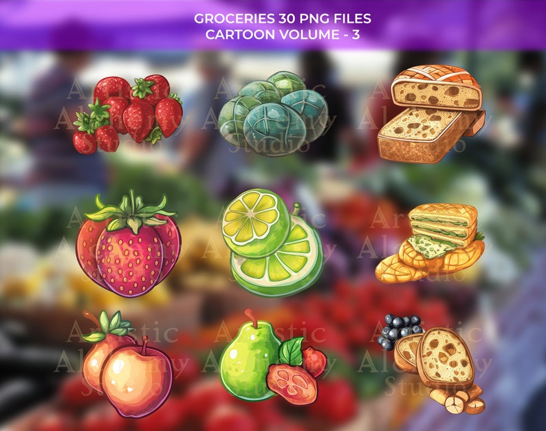 Groceries Cart Clipart PNG Bundle: Groceries Bags List Clear Background ...