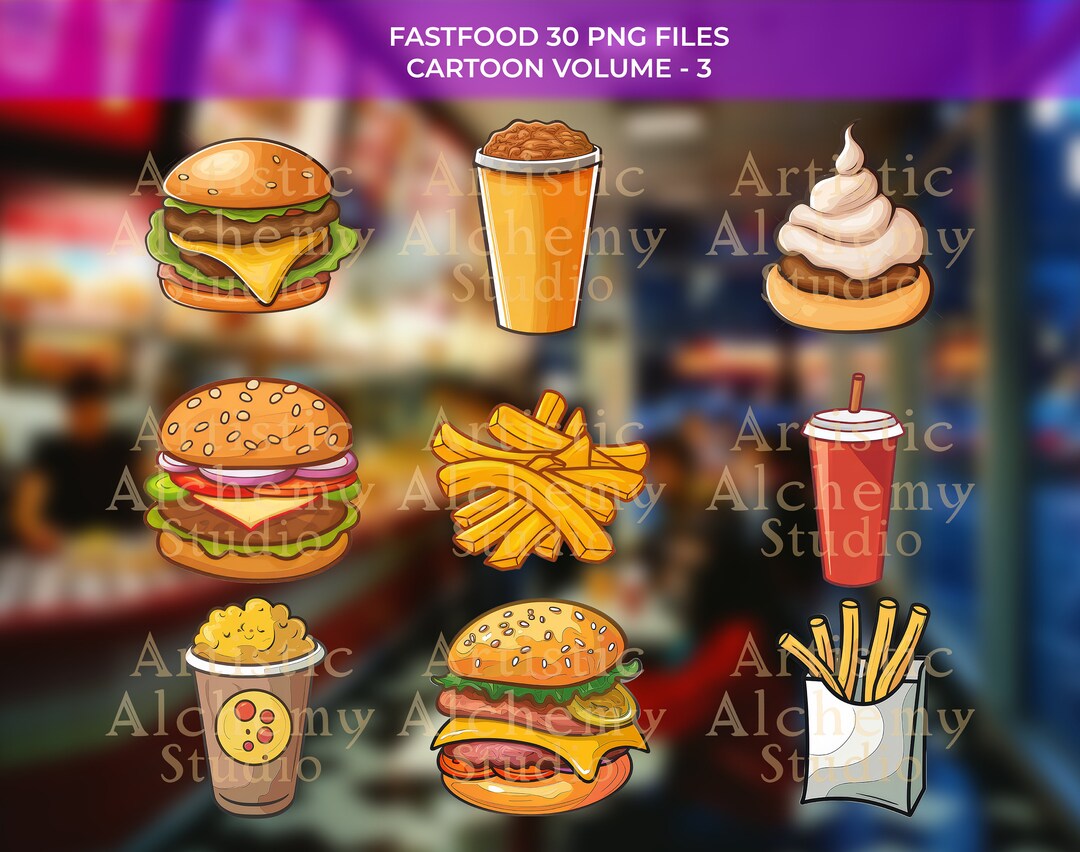 Fastfood Clipart, PNG Files Bundle, Fastfood Template Fastfood Combo ...