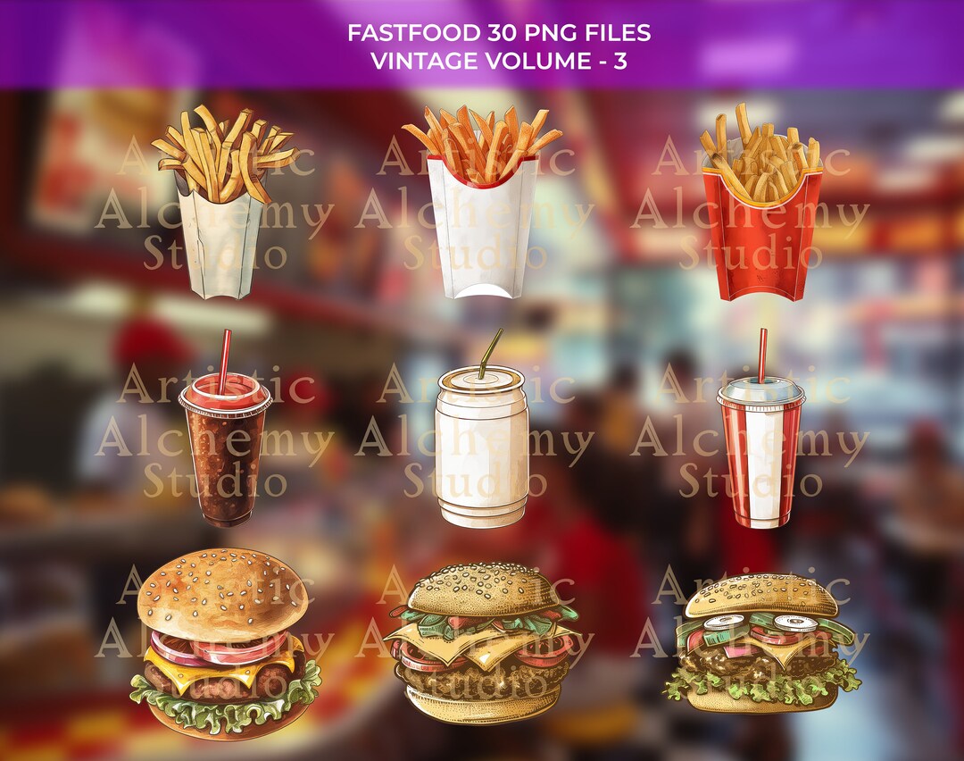 Fastfood Clipart, PNG Files Bundle, Fastfood Template Fastfood Combo ...