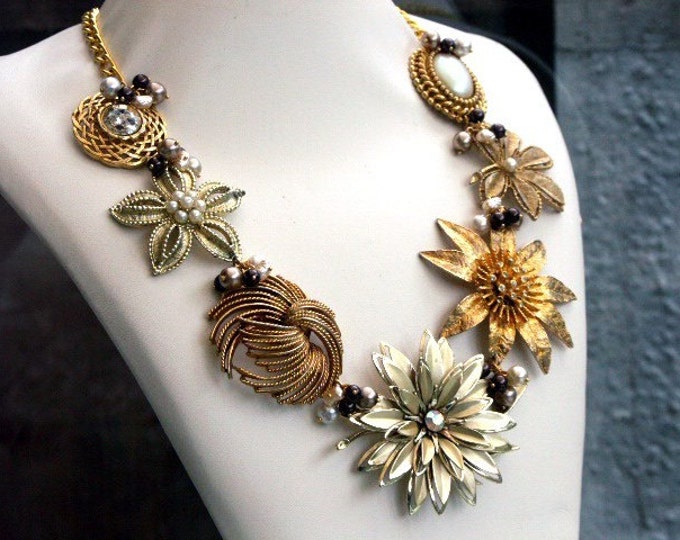 COCO Vintage Gold and Cocoa Statement Necklace - an Original Design ...
