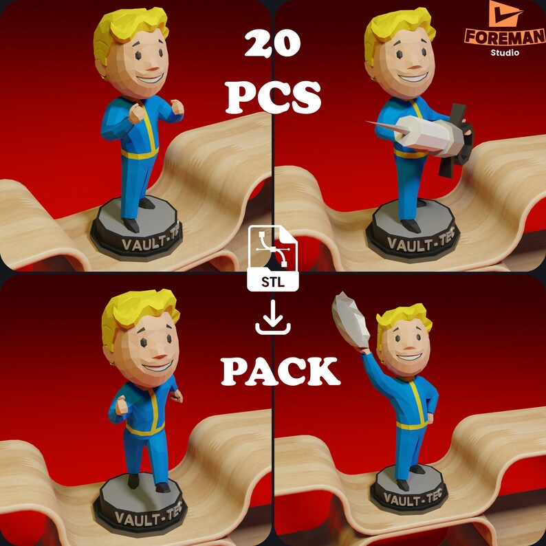 Fallout Vault Boy 3D Print STL Files Pack 20 Different Sculpt Pcs. LOW ...