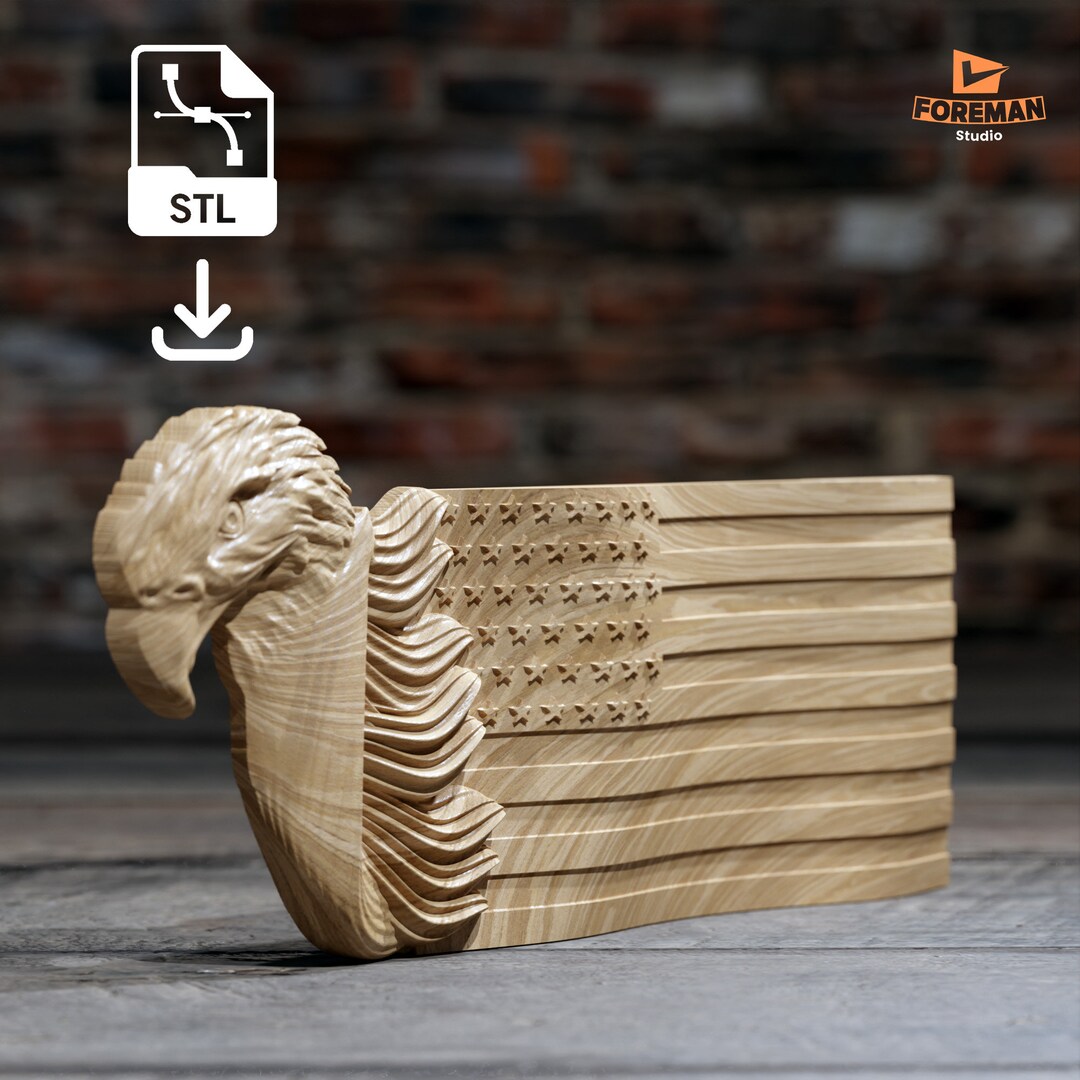 American Flag Eagle CNC Wood Carving STL File Patriotic Woodworking ...