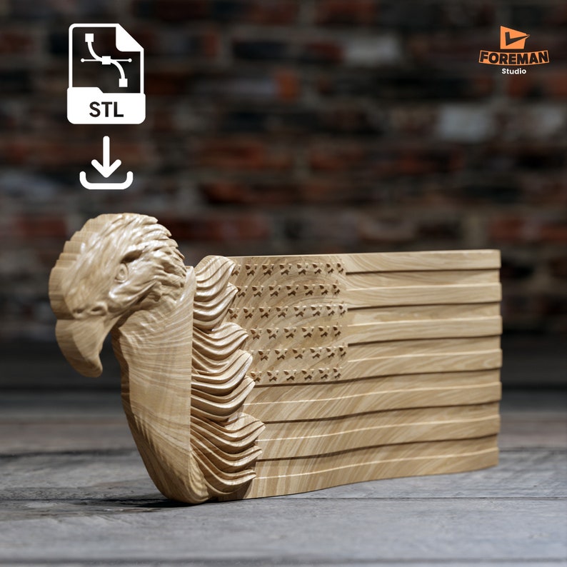 American Flag Eagle CNC Wood Carving STL File Patriotic Woodworking ...