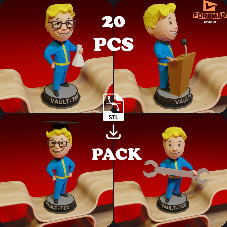Fallout Vault Boy 3D Print STL Files Pack 20 Different Sculpt Pcs. LOW ...