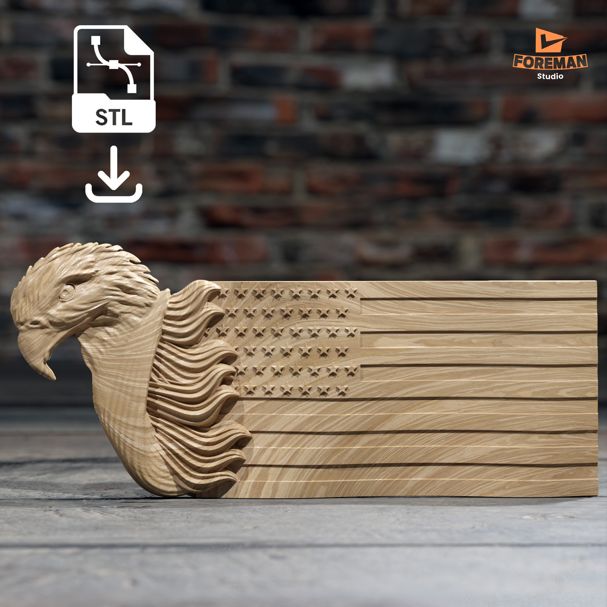 American Flag Eagle CNC Wood Carving STL File Patriotic Woodworking ...