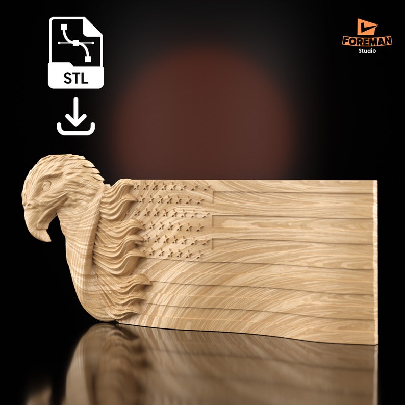 American Flag Eagle CNC Wood Carving STL File Patriotic Woodworking ...