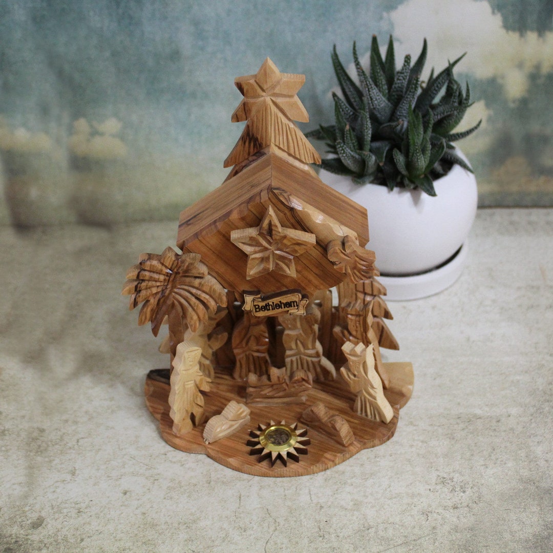 Handmade Olive Wood Musical Nativity Set Made in the Holy Land, Home ...