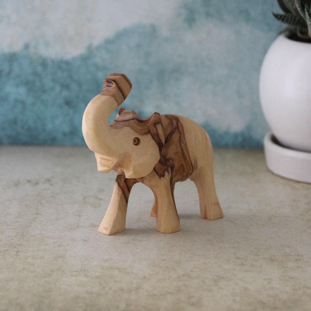 Olive Wood Elephant Sculpture, Handmade Wooden Hand Carved Elephant ...