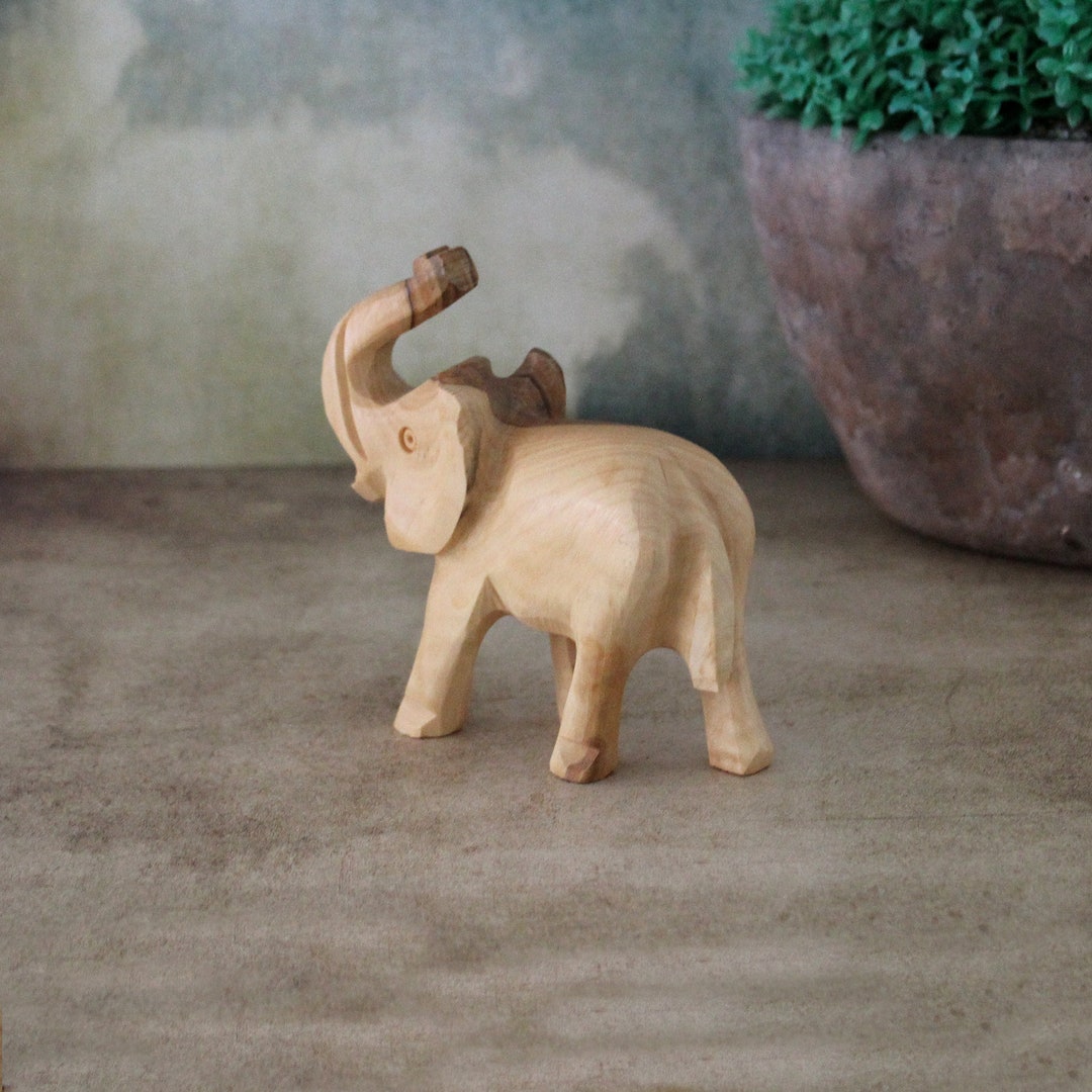 Olive Wood Elephant Sculpture, Handmade Wooden Hand Carved Elephant ...