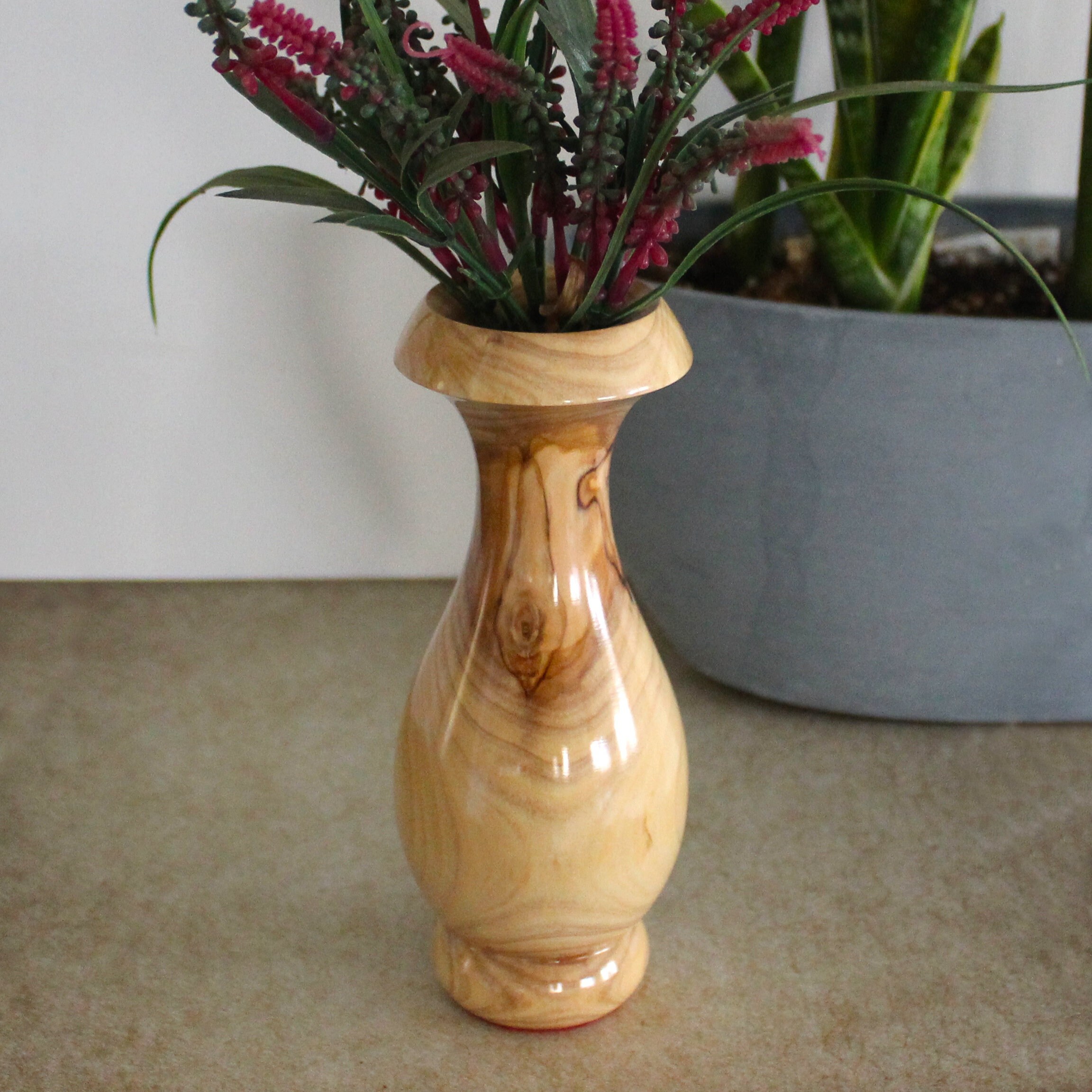 Hand Carved Olive Wood Decorative Vases, Wood Vase for Dried Flowers ...