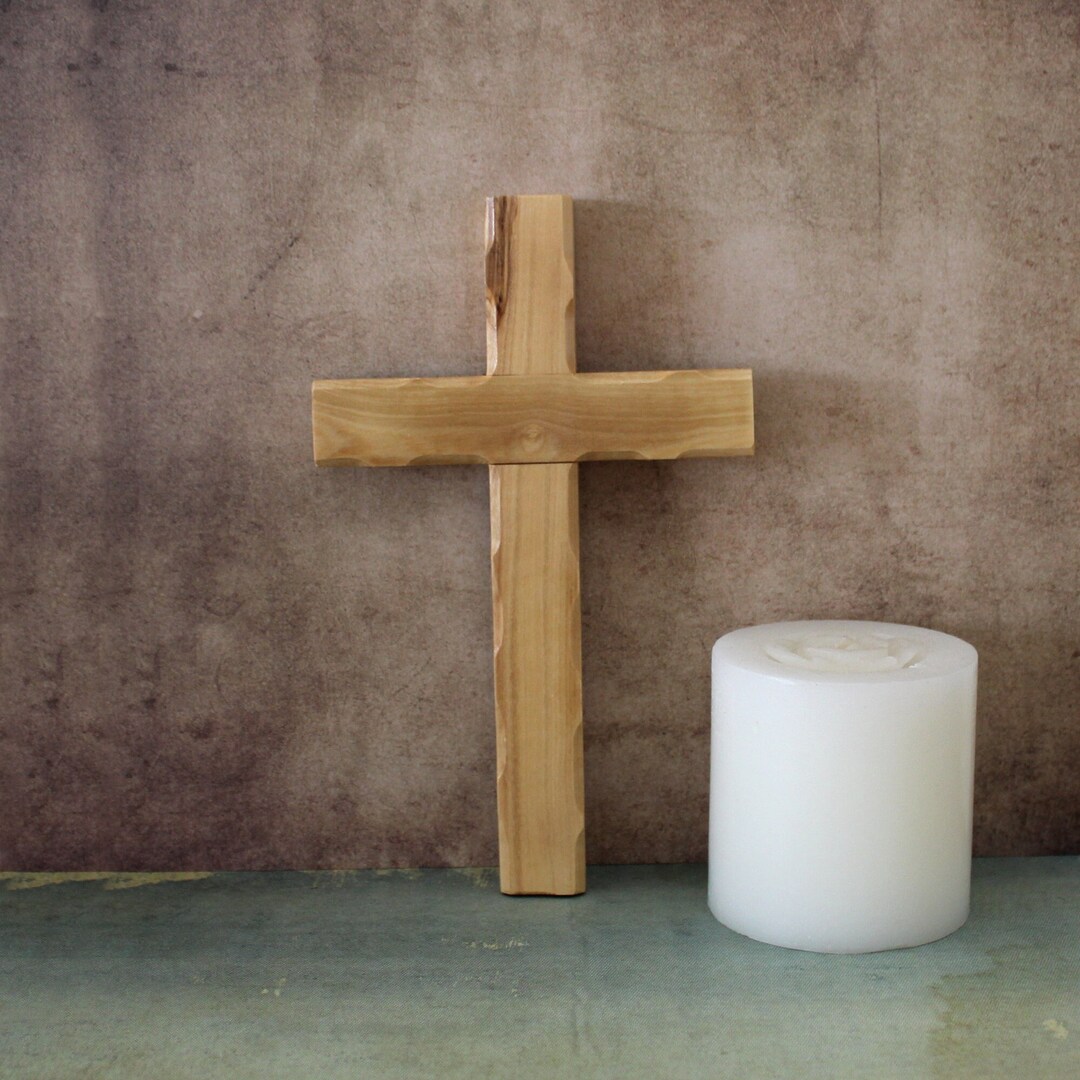 Handmade Olive Wood Cross: Wavy Edge Blessing Cross, Holy Land Gift (4. ...