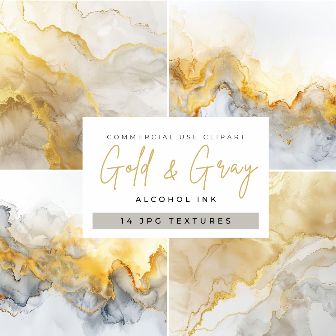 Gold and Grey Alcohol Ink Textures Beautiful Clipart Backgrounds Pack ...