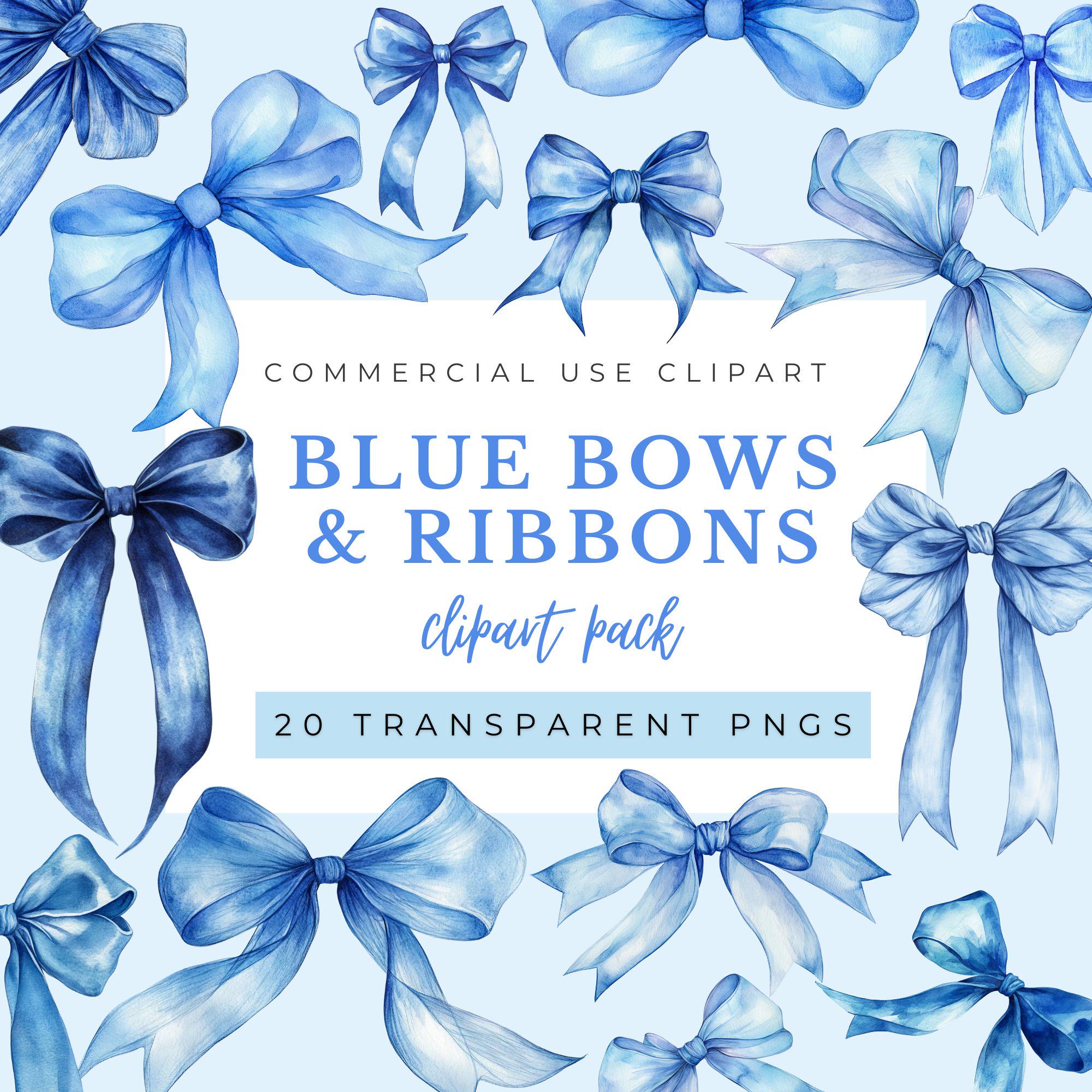 Blue Ribbons and Bows Clipart Pack | Watercolor Gift Bow Clip Art, Cute ...