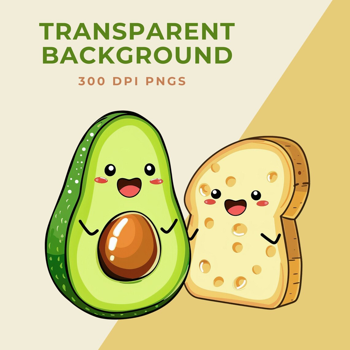 Cute Avocado and Toast Clipart Pack, Bundle of 15 High Quality 300DPI ...
