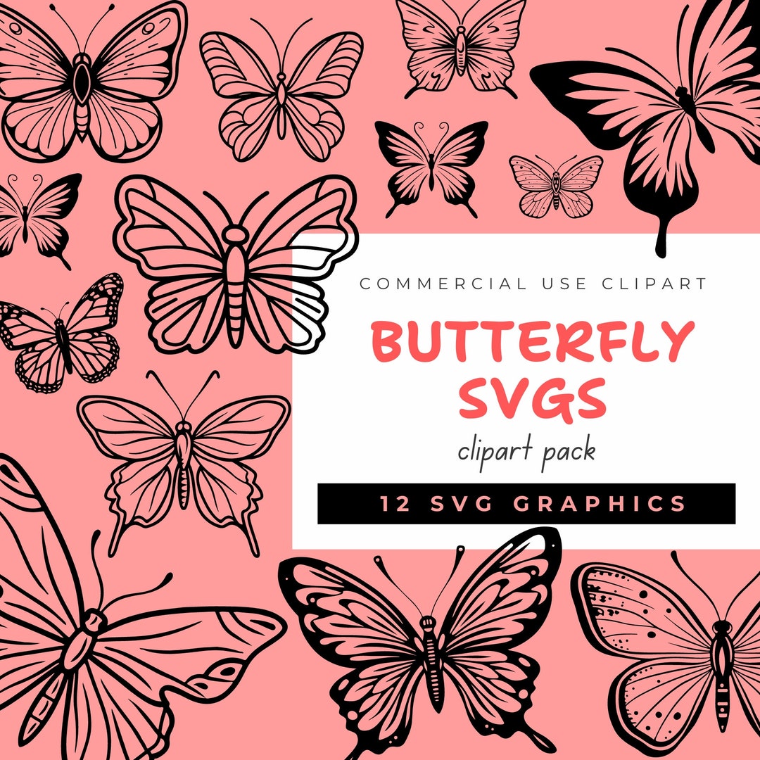 Butterfly Svgs Clipart Pack, Pack of 12 SVG Graphics, Beautiful ...