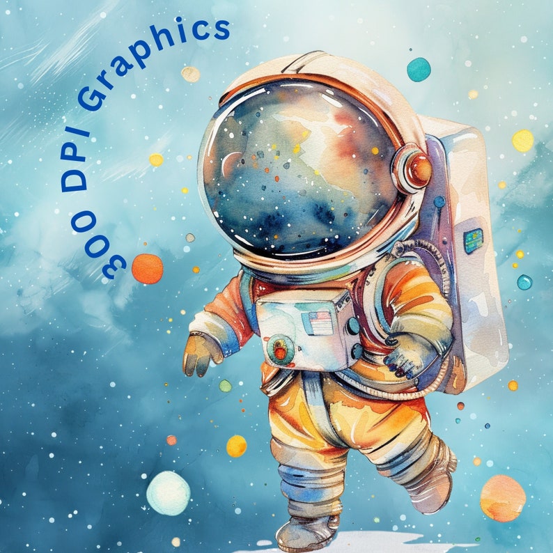 Watercolor Space Clipart Pack | 13 Transparent PNG Graphics of Spaceman ...