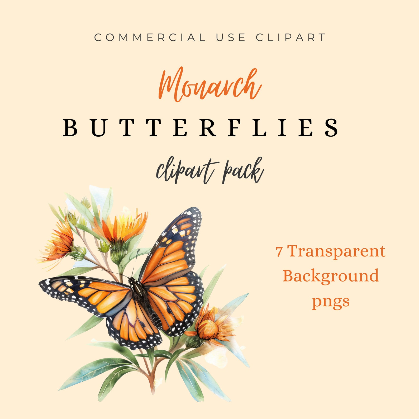 Monarch Butterflies Clipart Pack Transparent Pngs | Watercolor Style ...