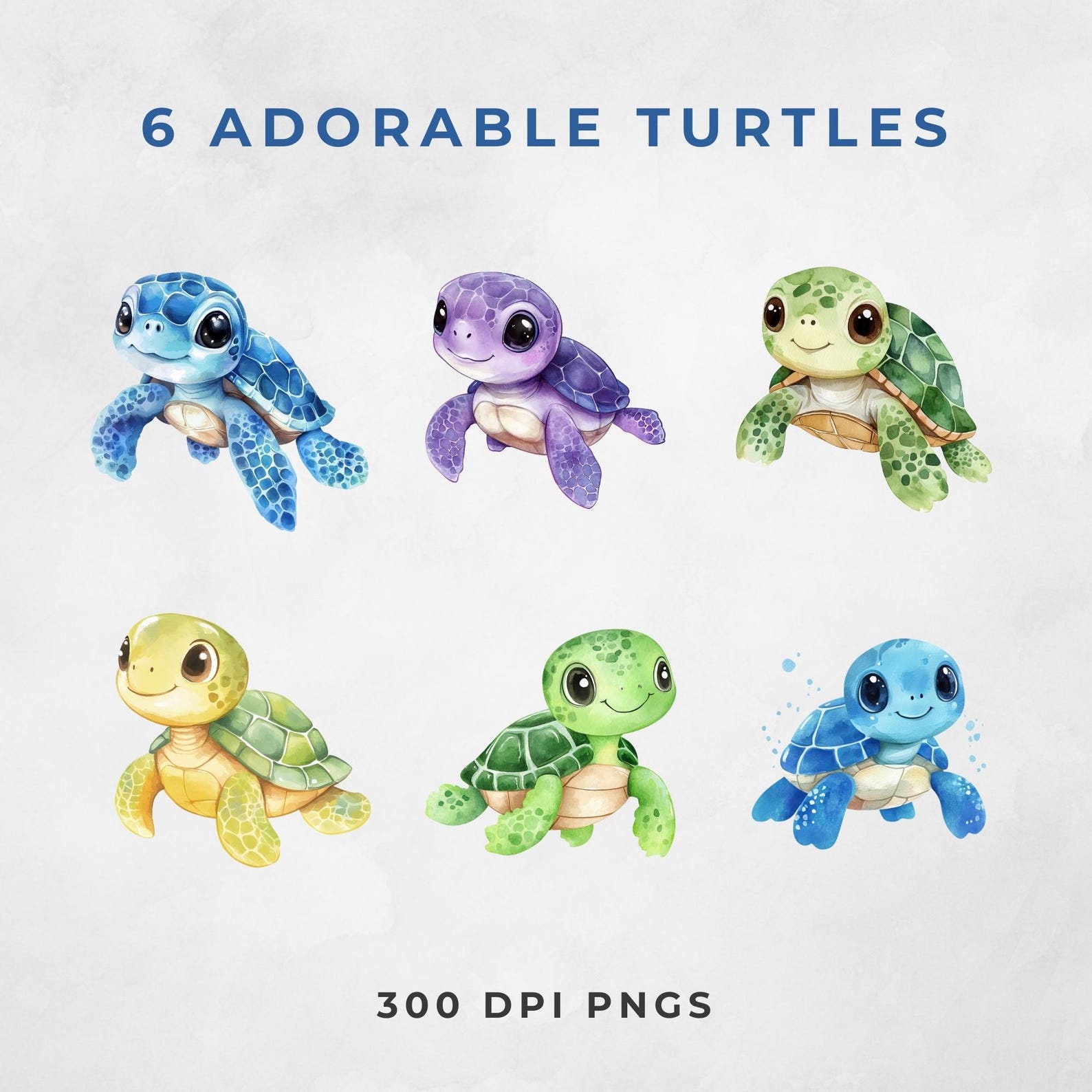 Cute Watercolor Turtle Clipart Pack | 6 Adorable Turtle Pngs ...