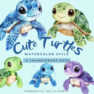 Cute Watercolor Turtle Clipart Pack | 6 Adorable Turtle Pngs ...