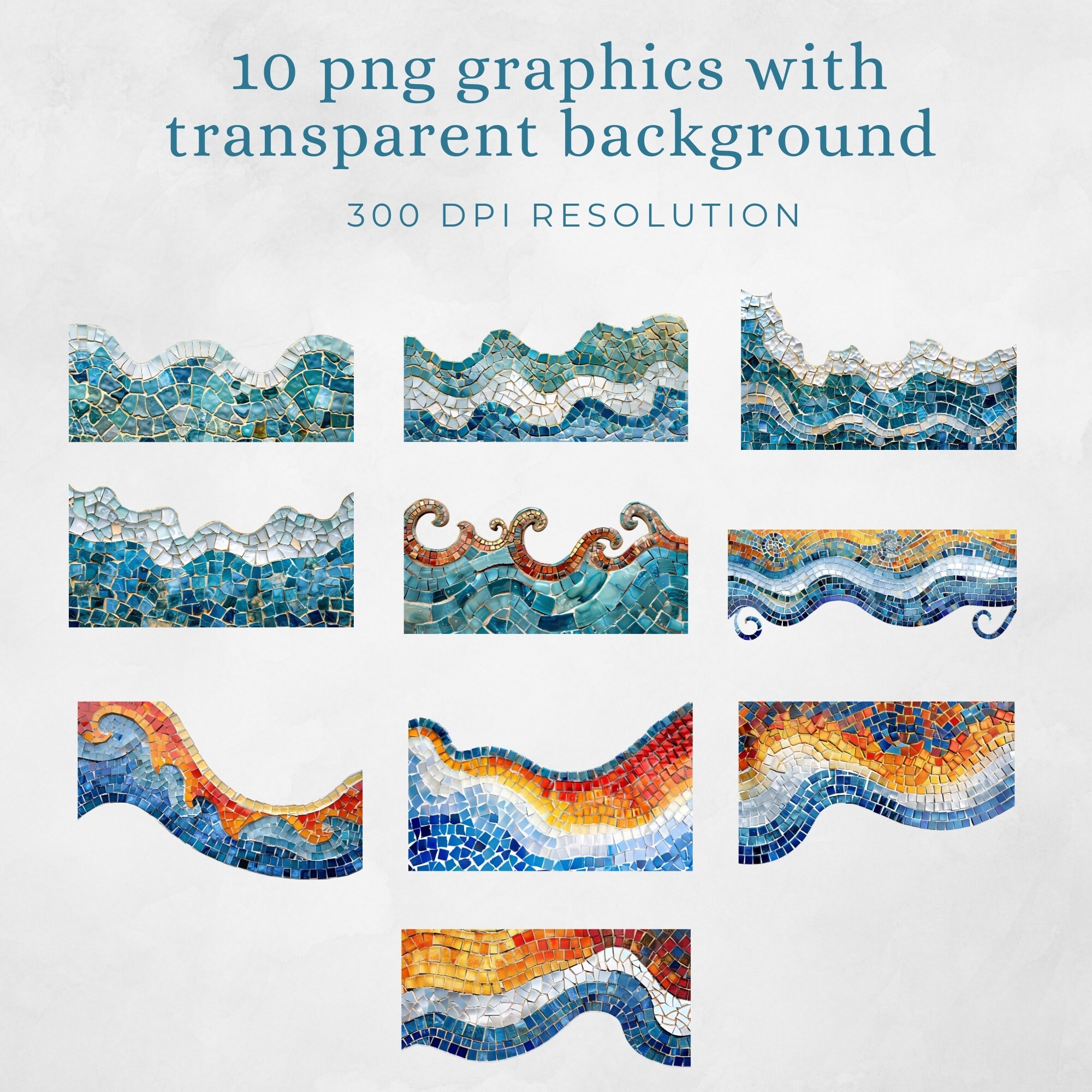 Mosaic Wave Border Clipart: Colorful Tile Frames (digital Download) - Etsy