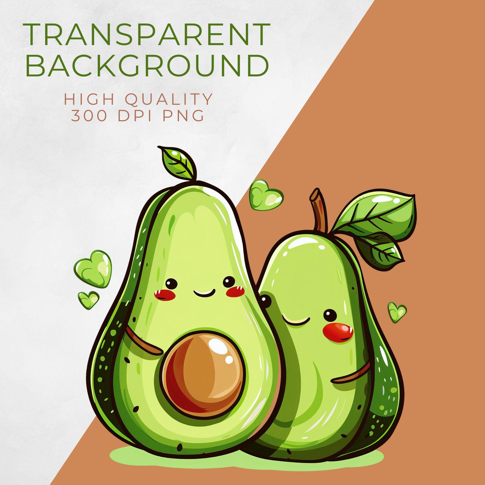 Cute Avocado Couple - SINGLE IMAGE - Clipart Pack | Printable or ...